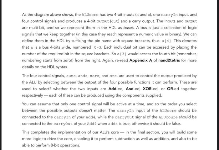 Description of the ALUcore The core of our simplified | Chegg.com