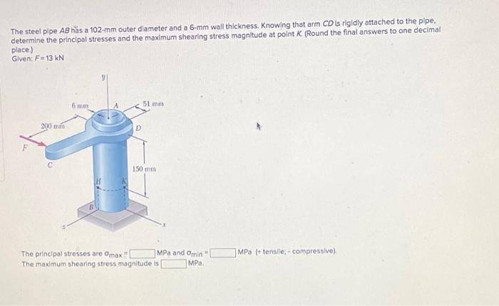 Solved The steel plpe AB hàs a 102−mm outer dlameter and a 6 | Chegg.com
