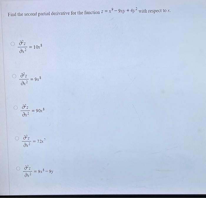 Solved Find The Second Partial Derivative For The Function 2 0837
