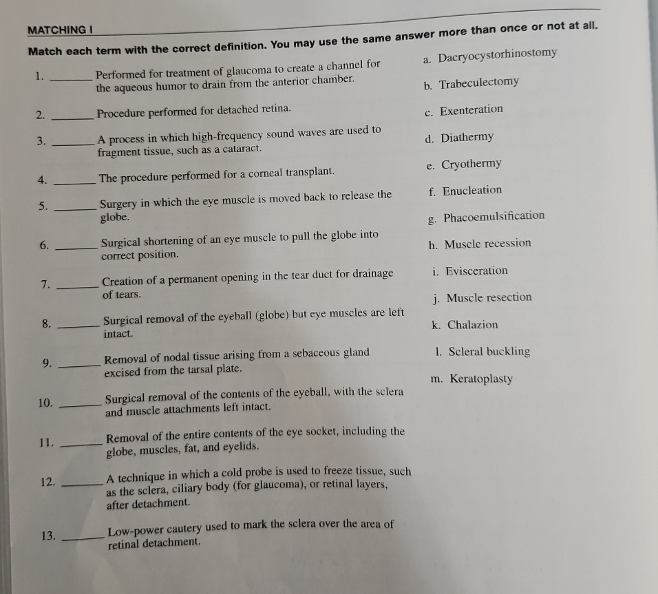 Solved MATCHING IMatch each term with the correct | Chegg.com