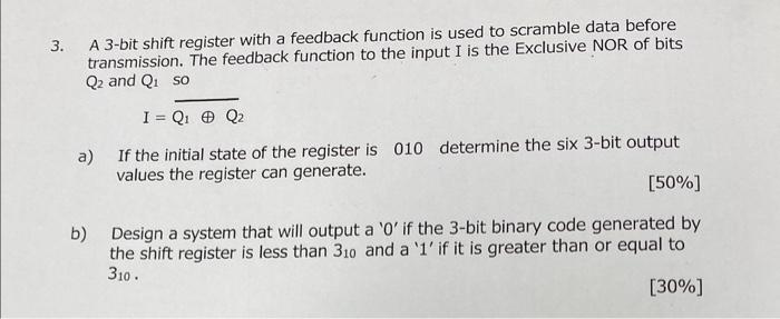 3. A 3-bit shift register with a feedback function is | Chegg.com