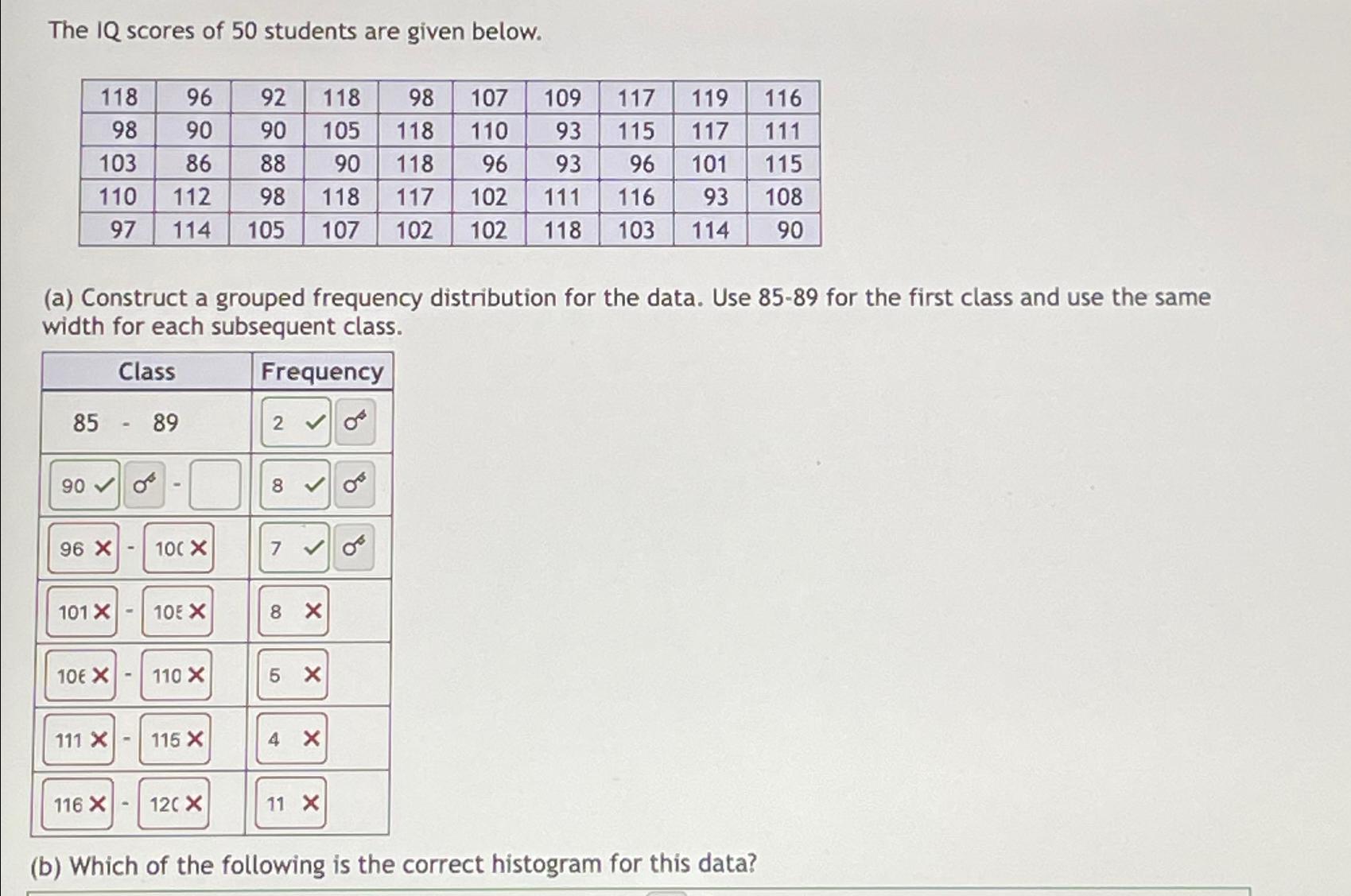 Solved The IQ scores of 50 ﻿students are given | Chegg.com