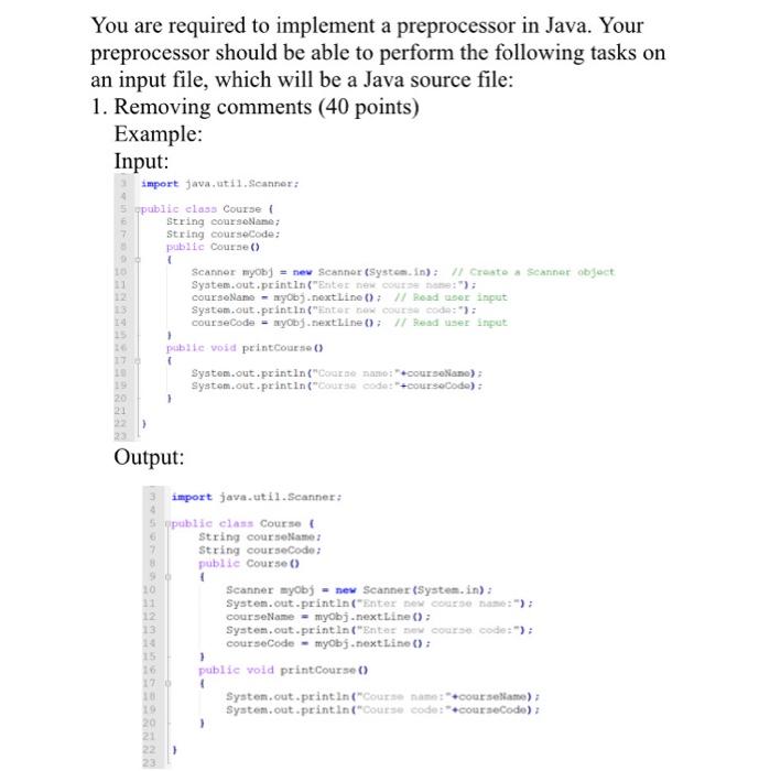 Solved You are required to implement a preprocessor in Java. | Chegg.com