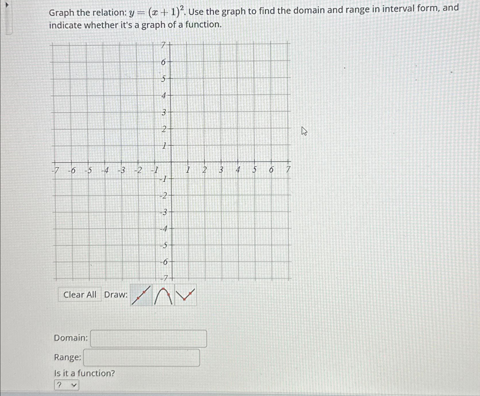 Solved Graph the relation: y=(x+1)2. ﻿Use the graph to find | Chegg.com