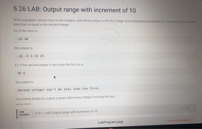 Solved 5 26 Lab Output Range With Increment Of 10 Write A