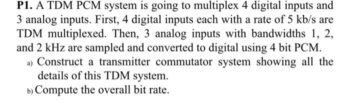 Solved P1. A TDM PCM system is going to multiplex 4 digital | Chegg.com