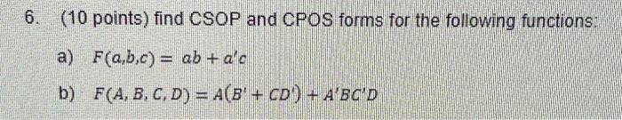 Solved (10 points) find CSOP and CPOS forms for the | Chegg.com
