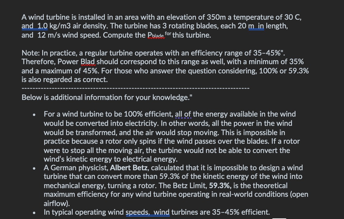 Solved A wind turbine is installed in an area with an | Chegg.com