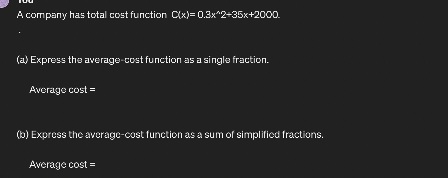 Solved A company has total cost function | Chegg.com