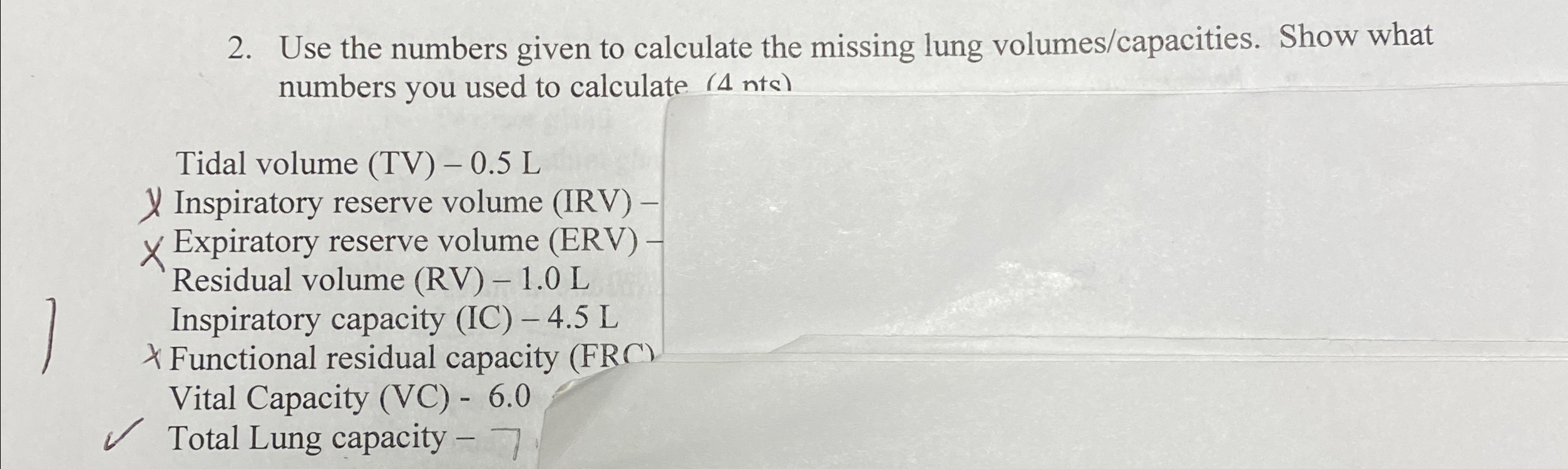 Solved Use the numbers given to calculate the missing lung | Chegg.com