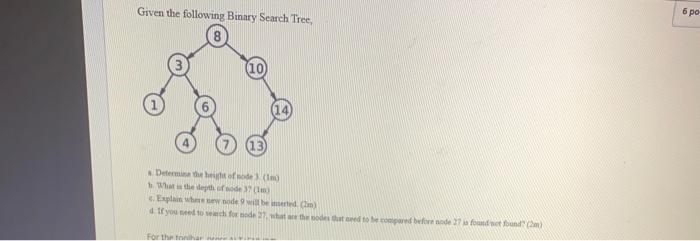 Solved Given the following Binary Search Tree, 6 (10) (14) | Chegg.com