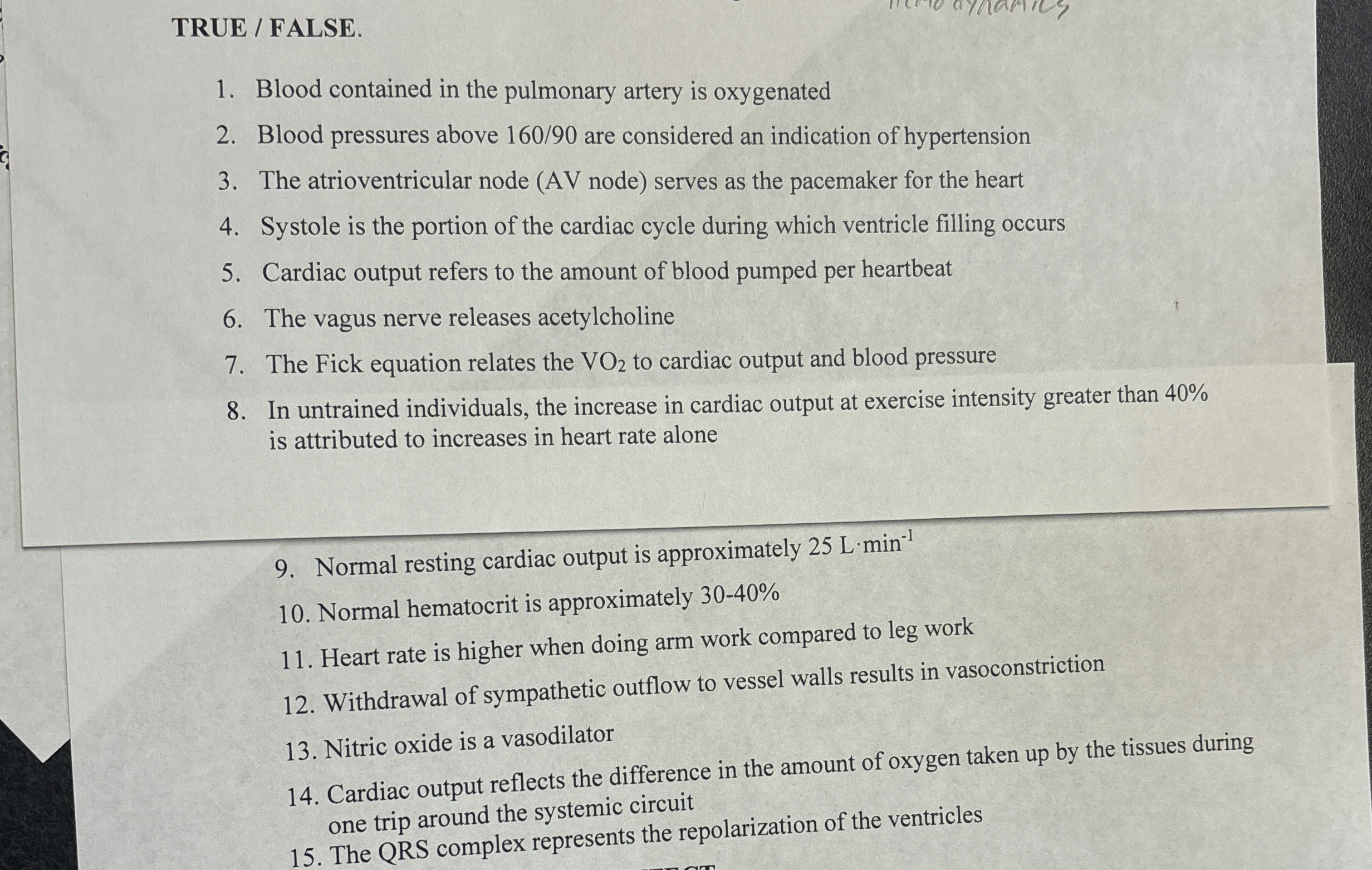Solved TRUE / ﻿FALSE.Blood contained in the pulmonary artery | Chegg.com