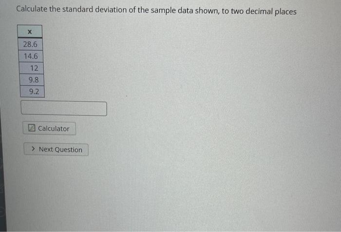 Solved Calculate the standard deviation of the sample data | Chegg.com