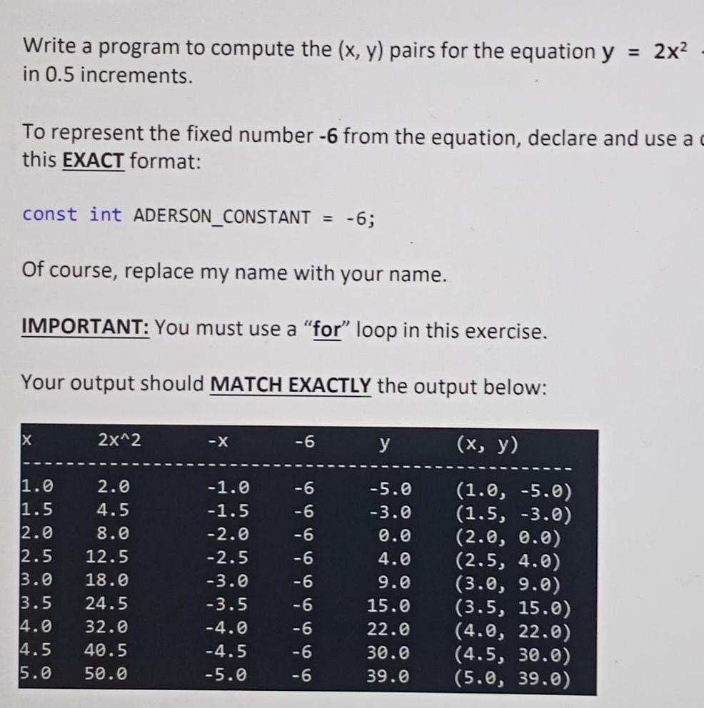 Solved Write a program to compute the (x, y) pairs for the | Chegg.com
