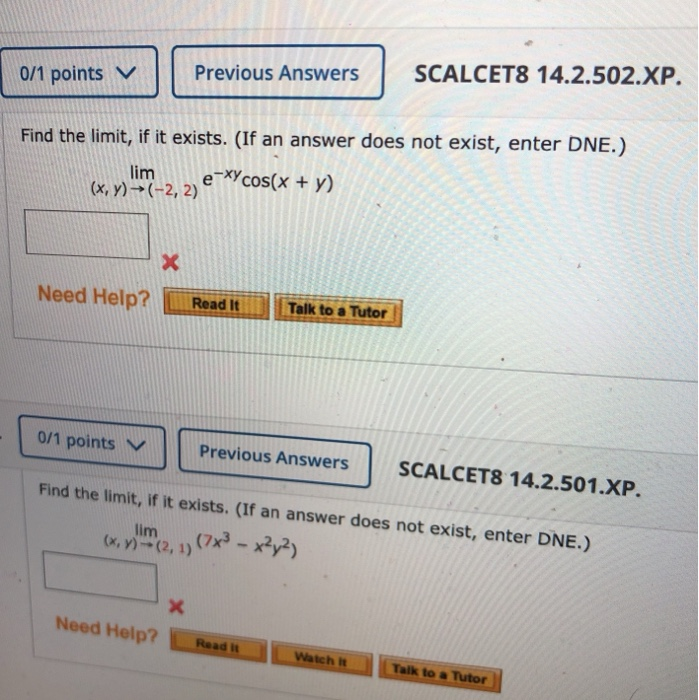 Solved 0/1 points Previous Answers SCALCET8 14.2.502.XP. | Chegg.com
