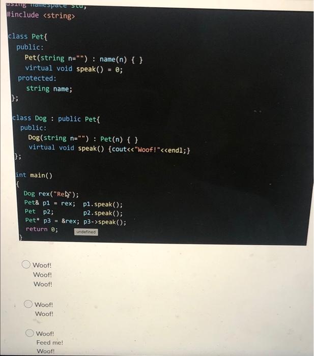 Solved #include using namespace std; #include class Pett | Chegg.com