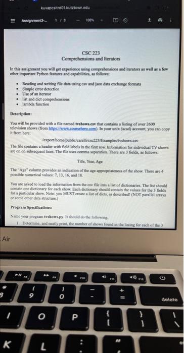 cSc223 Comprehensions and Iterators In this | Chegg.com