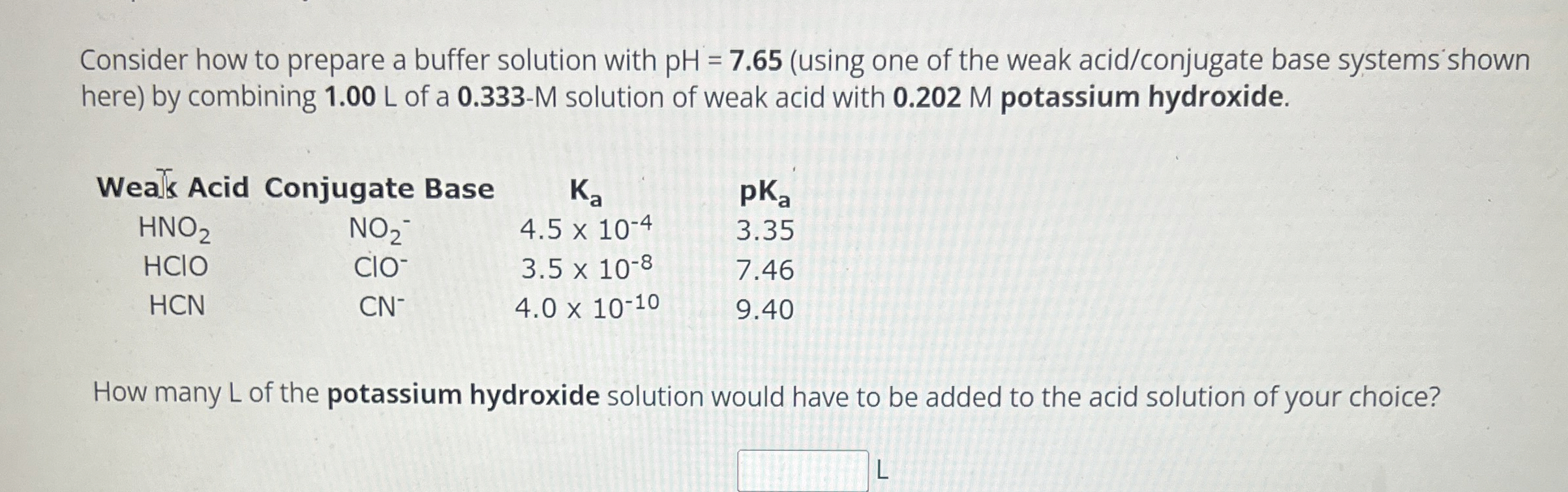 Solved Consider how to prepare a buffer solution with | Chegg.com