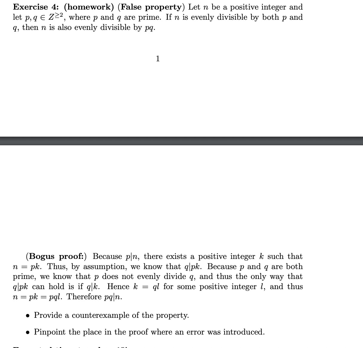 Solved Exercise 4: (homework) (False property) ﻿Let n ﻿be a | Chegg.com