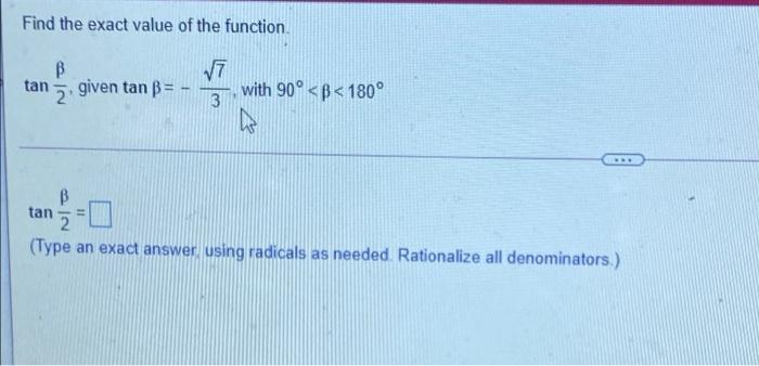 Solved Find the exact value of the function. 17 B tan 2 | Chegg.com