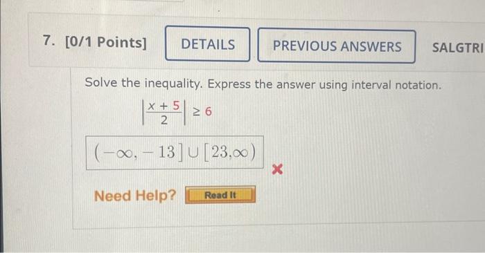 Solved Solve the inequality. Express the answer using | Chegg.com