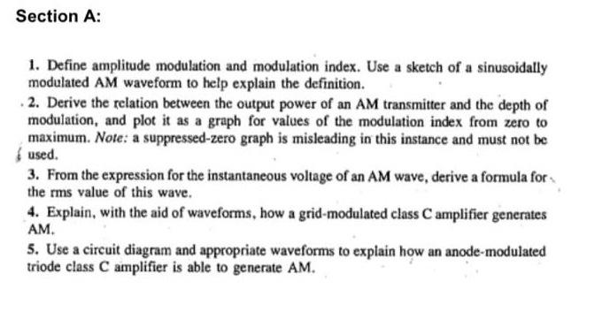 Solved 1. Define amplitude modulation and modulation index. | Chegg.com