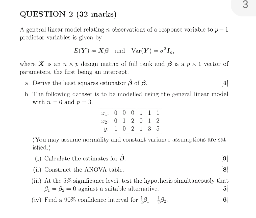 Solved A general linear model relating n observations of a | Chegg.com