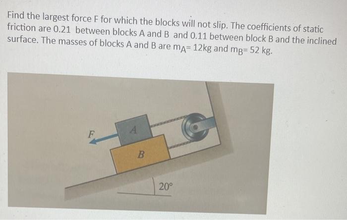 Solved Find the largest force F for which the blocks will | Chegg.com
