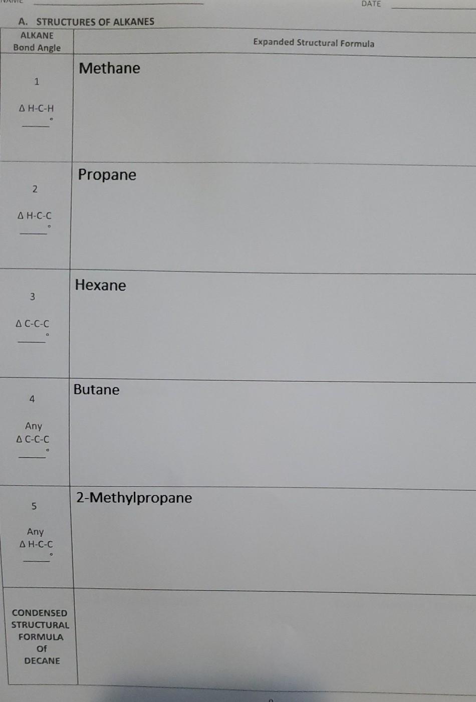 Solved DATE Expanded Structural Formula A. STRUCTURES OF | Chegg.com