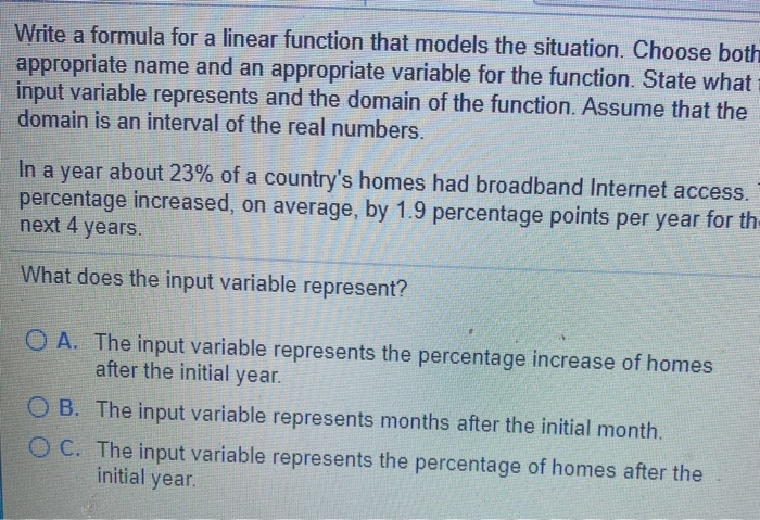Solved Write a formula for a linear function that models the | Chegg.com