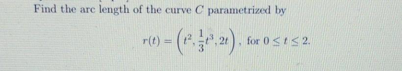 Solved Find the arc length of the curve C parametrized by | Chegg.com