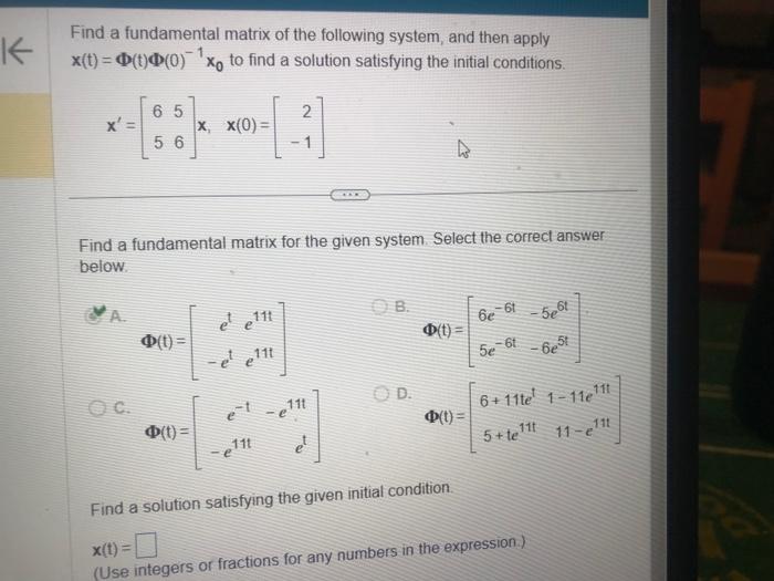 Solved Find a fundamental matrix of the following system, | Chegg.com