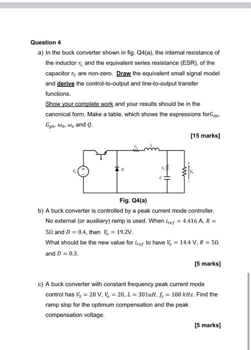 Question 4 a) In the buck converter shown in fig. | Chegg.com