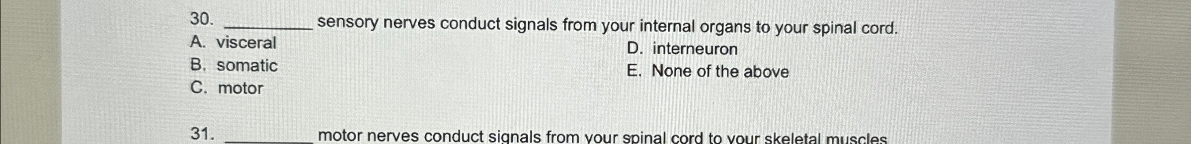 Solved A. ﻿visceral sensory nerves conduct signals from | Chegg.com