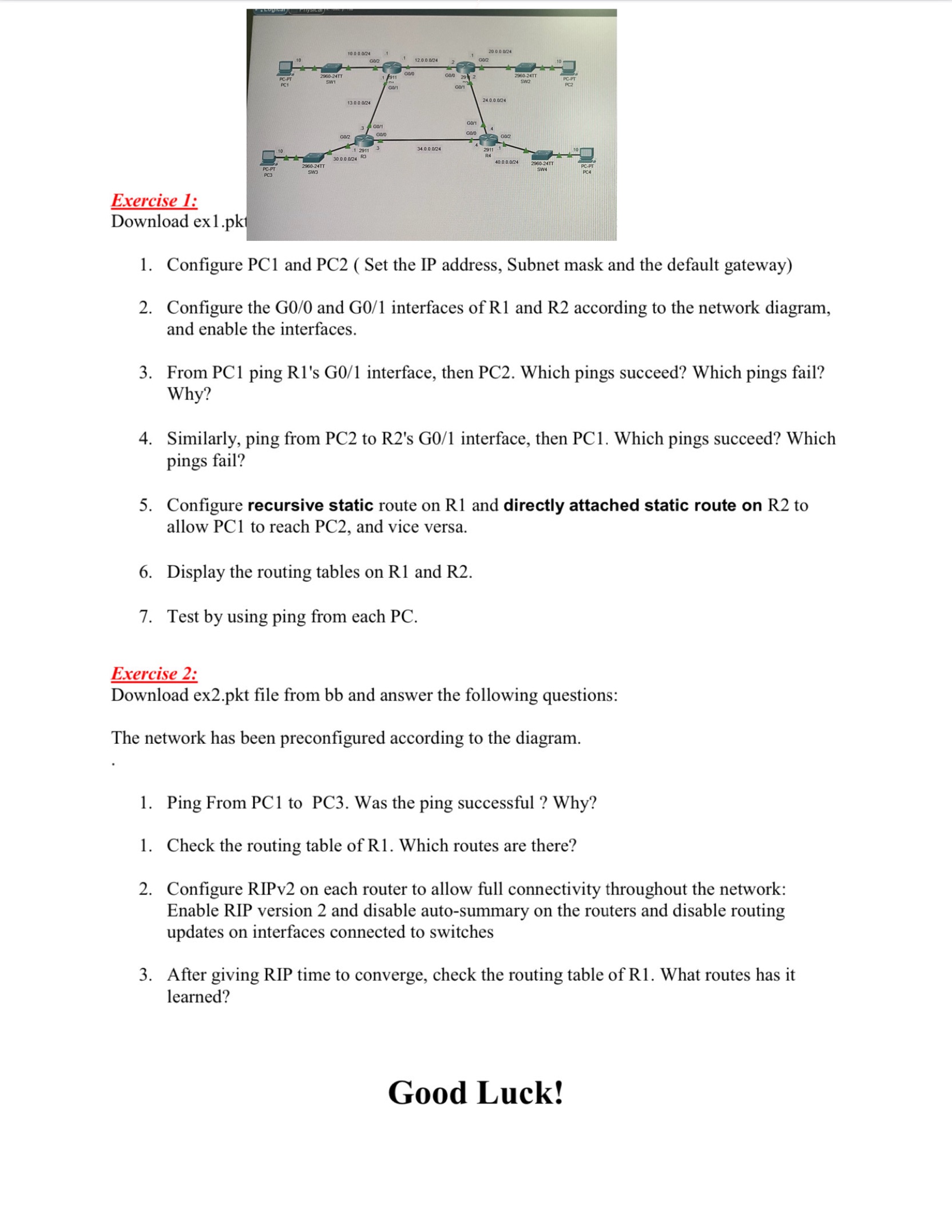 Download ex1.pk1Configure PC1 ﻿and PC2 ( ﻿Set the IP | Chegg.com
