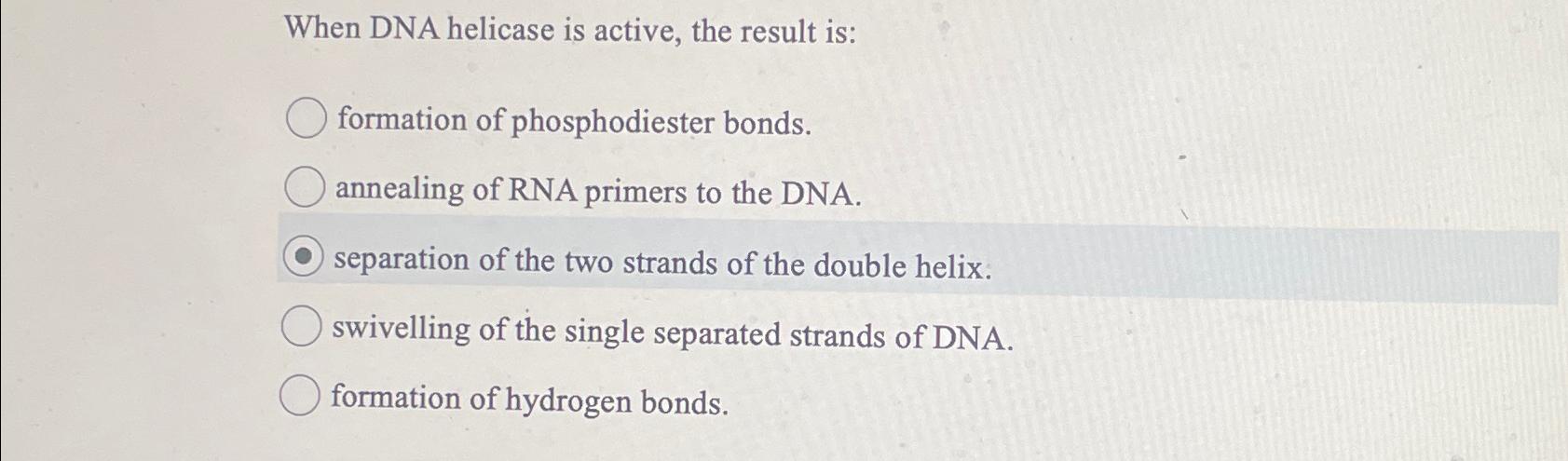 Solved When DNA helicase is active, the result is:formation | Chegg.com