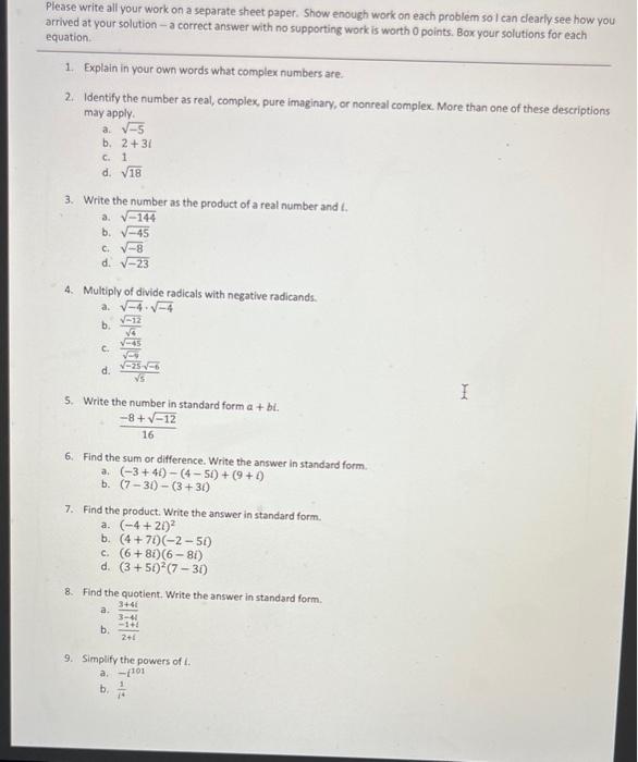 Please write all your work on a separate sheet paper. | Chegg.com