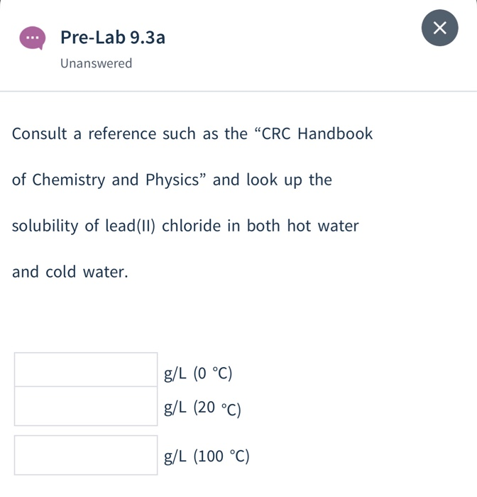 Solved x Pre-Lab 9.3a Unanswered Consult a reference such as | Chegg.com