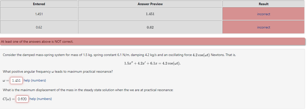 Solved Consider the damped mass-spring system for mass of | Chegg.com