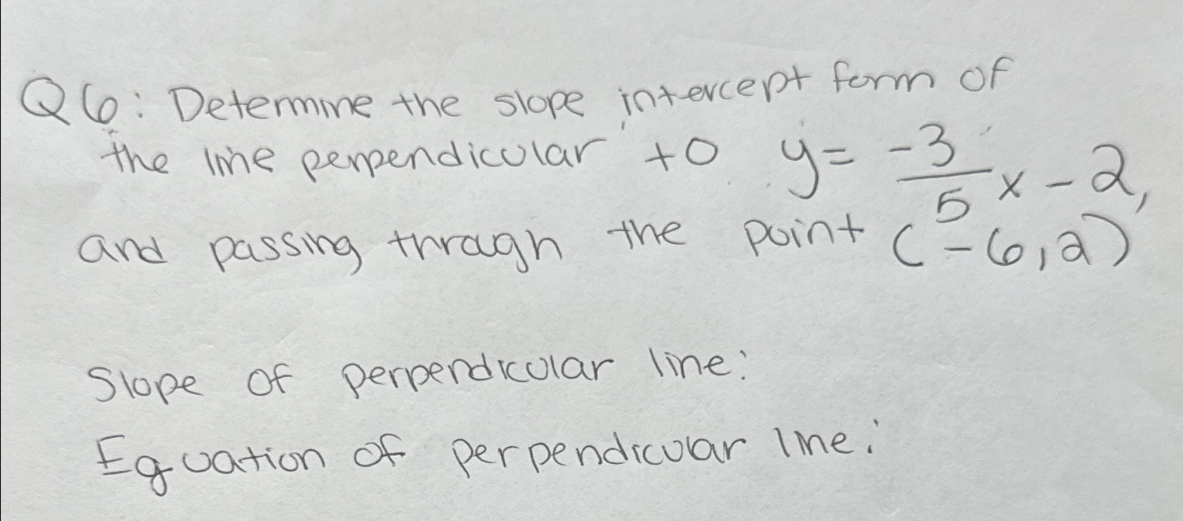 Solved Q6: Determine the slope intercept form of the lime | Chegg.com