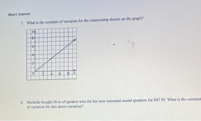 Solved 7. What is the constant of variation for the | Chegg.com