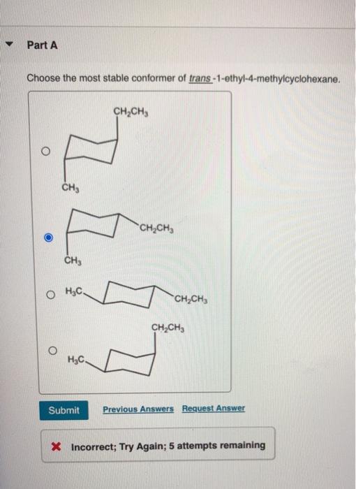 Solved Part A Choose the most stable conformer of | Chegg.com