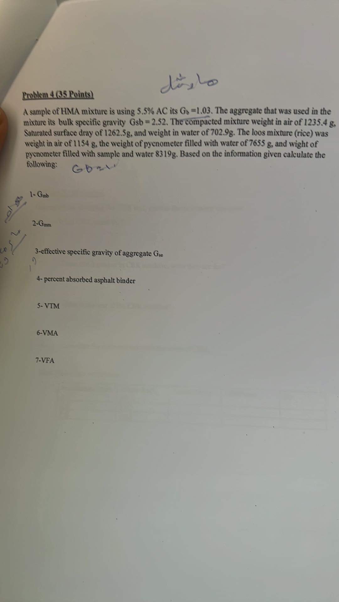 Solved Problem 4 (35 ﻿Points)ta,40A sample of HMA mixture is | Chegg.com