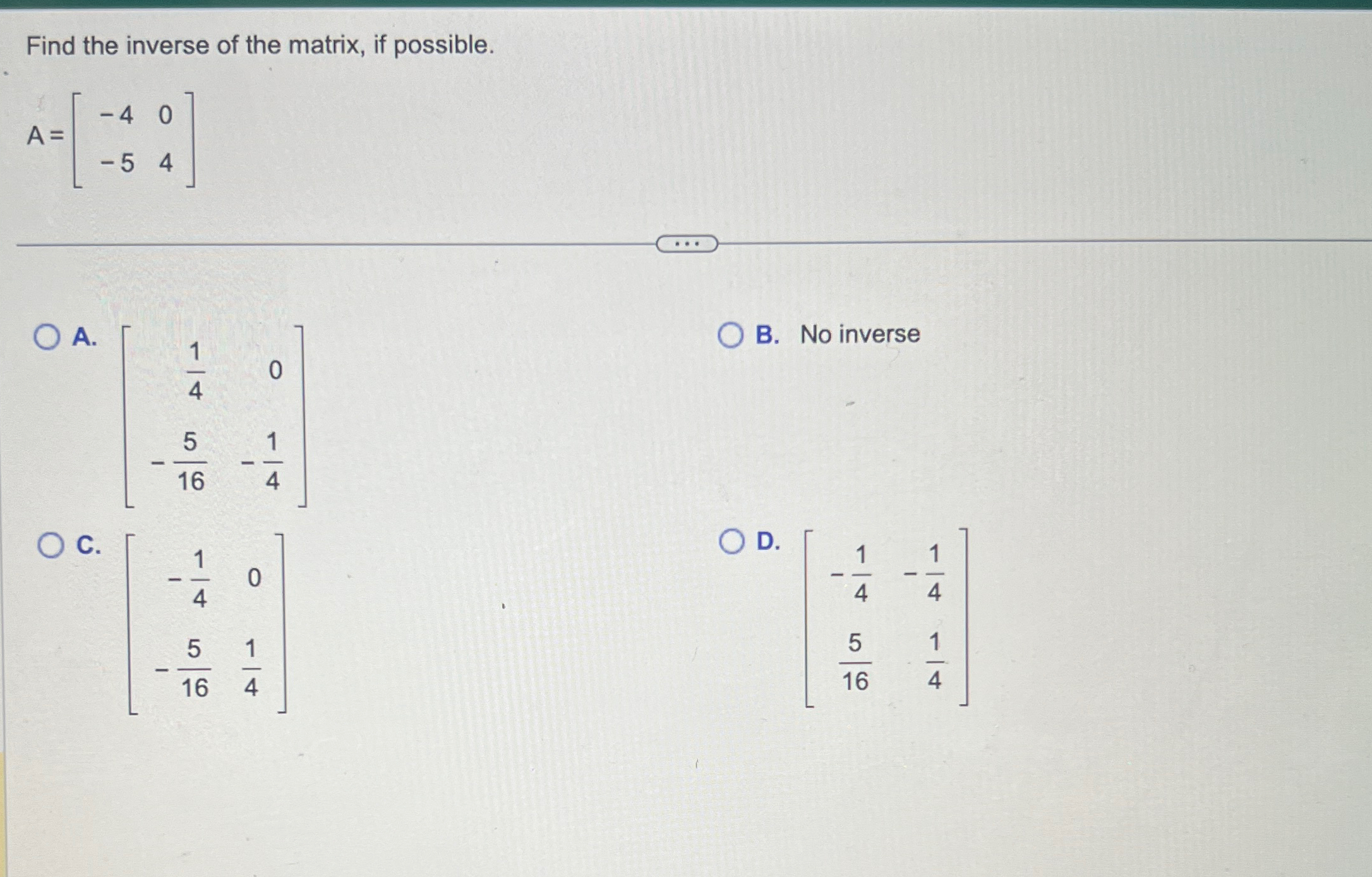 Solved Find the inverse of the matrix, if | Chegg.com