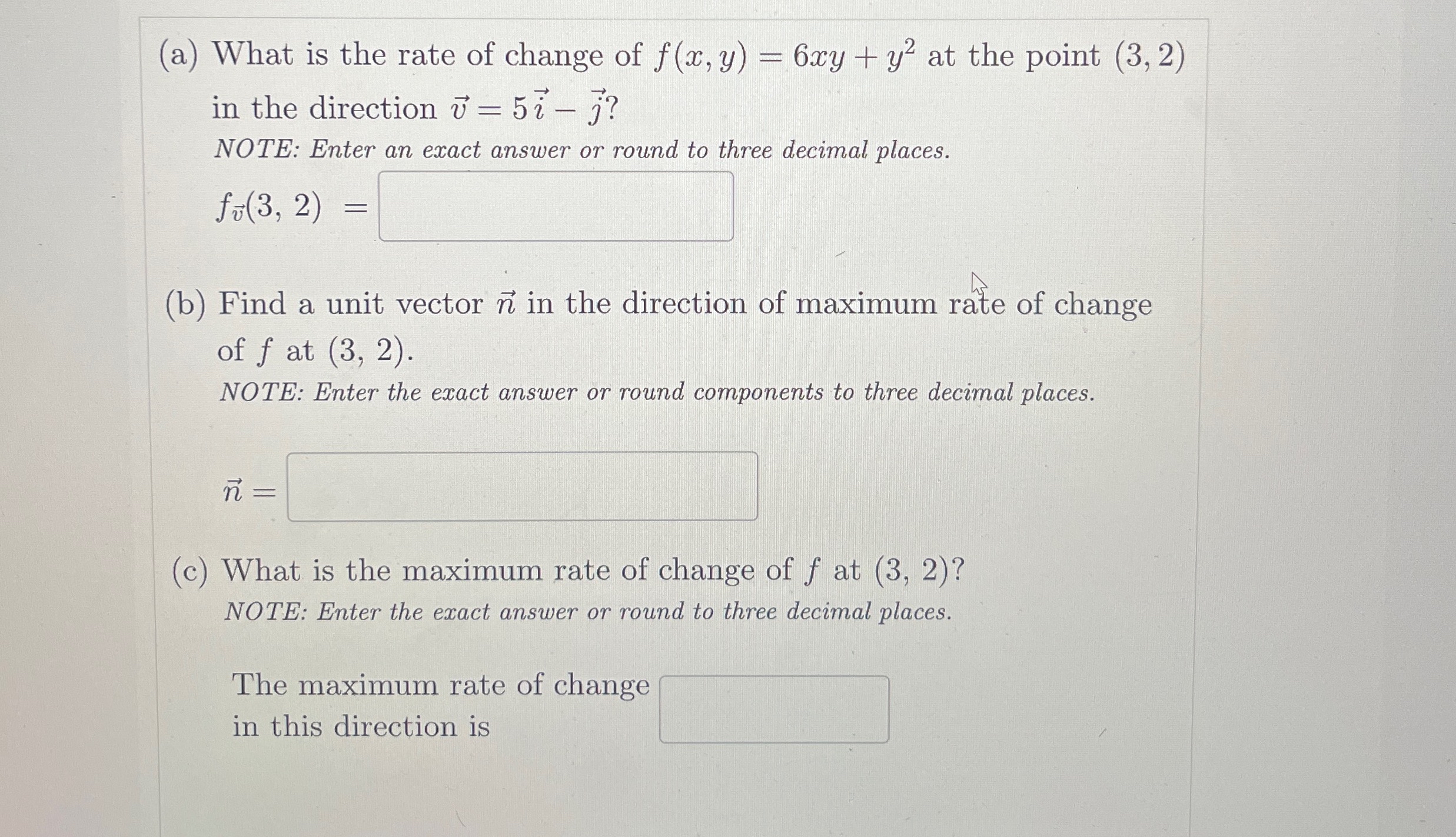 (a) ﻿What is the rate of change of f(x,y)=6xy+y2 ﻿at | Chegg.com