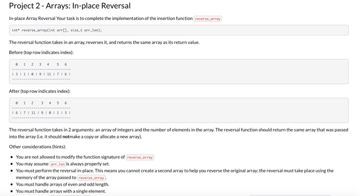 Solved Project 2 Arrays In Place Reversal E Array Reversal 