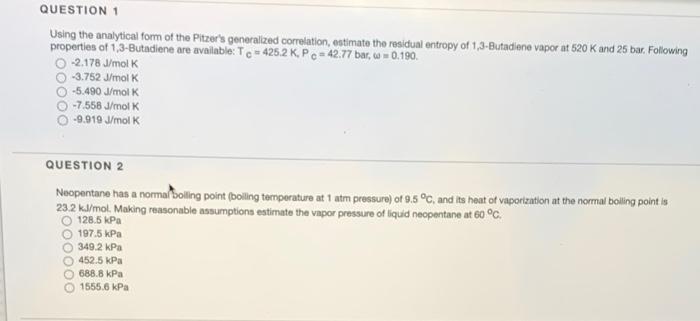 Solved QUESTION 1 Using the analytical form of the Pitzer's | Chegg.com