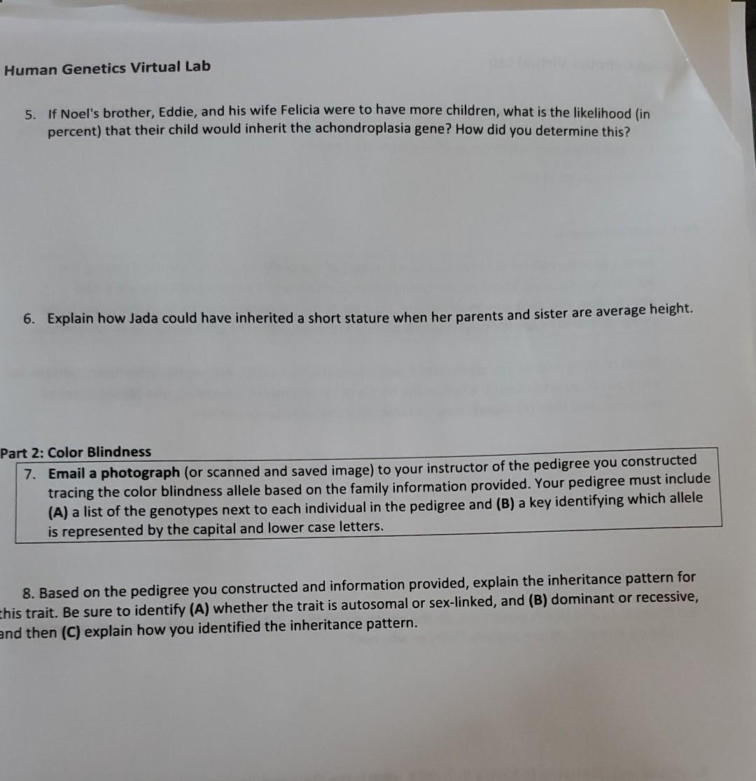 Human Genetics Virtual Lab Answer the questions and | Chegg.com