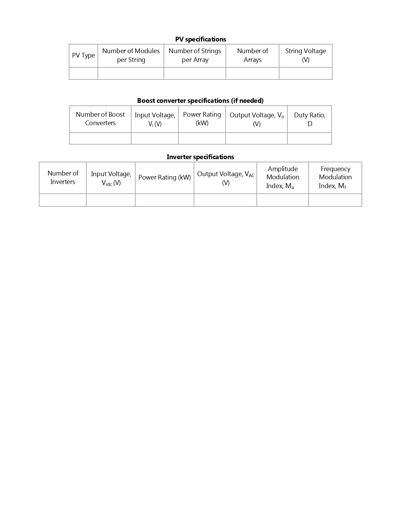 PV specificationsBoost converter specifications (if | Chegg.com