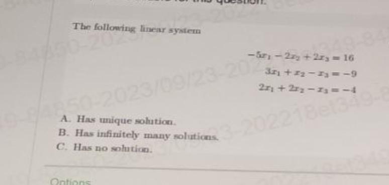 Solved The following linear system | Chegg.com